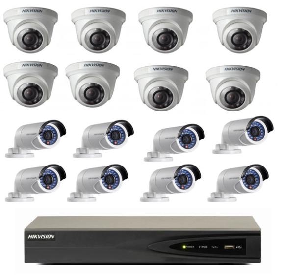 Trọn bộ 16 Camera, Đầu ghi hình TVI HIKVISION 2MP thông dụng